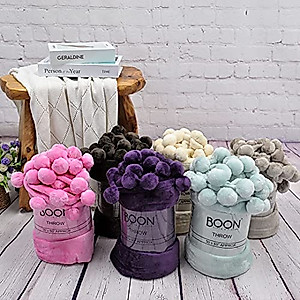 Home Soft Things Pompom Bed Couch Throw Blanket, 50'' x 60'', Silver Grey, Fuzzy Soft Comfy Warm Decorative Throw Blanket for Living Room Bedroom Suitable for All Seasons