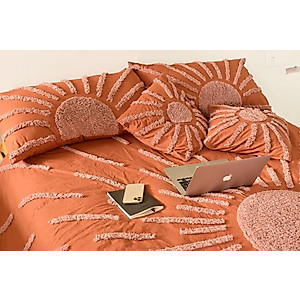 100% Cotton Ultra Luxury Tufted Duvet Cover Set, Elegant Tufted Duvet Cover Set with Stylish Textured Design (Rust, Queen 90" x 90")