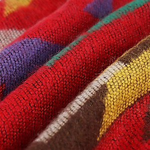 Uyuni Women's Bohemian Casual Hooded Shawl Fringe Poncho Cashmere Loose Plaid Cape Vintage Geometric Patterned Cardigan