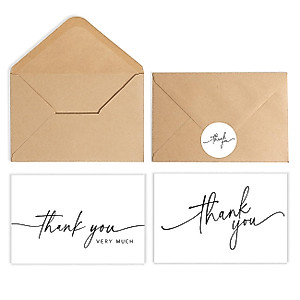 SPIRITDUST 52-pack Thank You Cards Bulk with Kraft Envelopes & Matching Stickers, 3.5x5 Inches, Minimalist Design | Perfect for Business, Weddings, Baby & Bridal Showers, Graduations & Funerals.