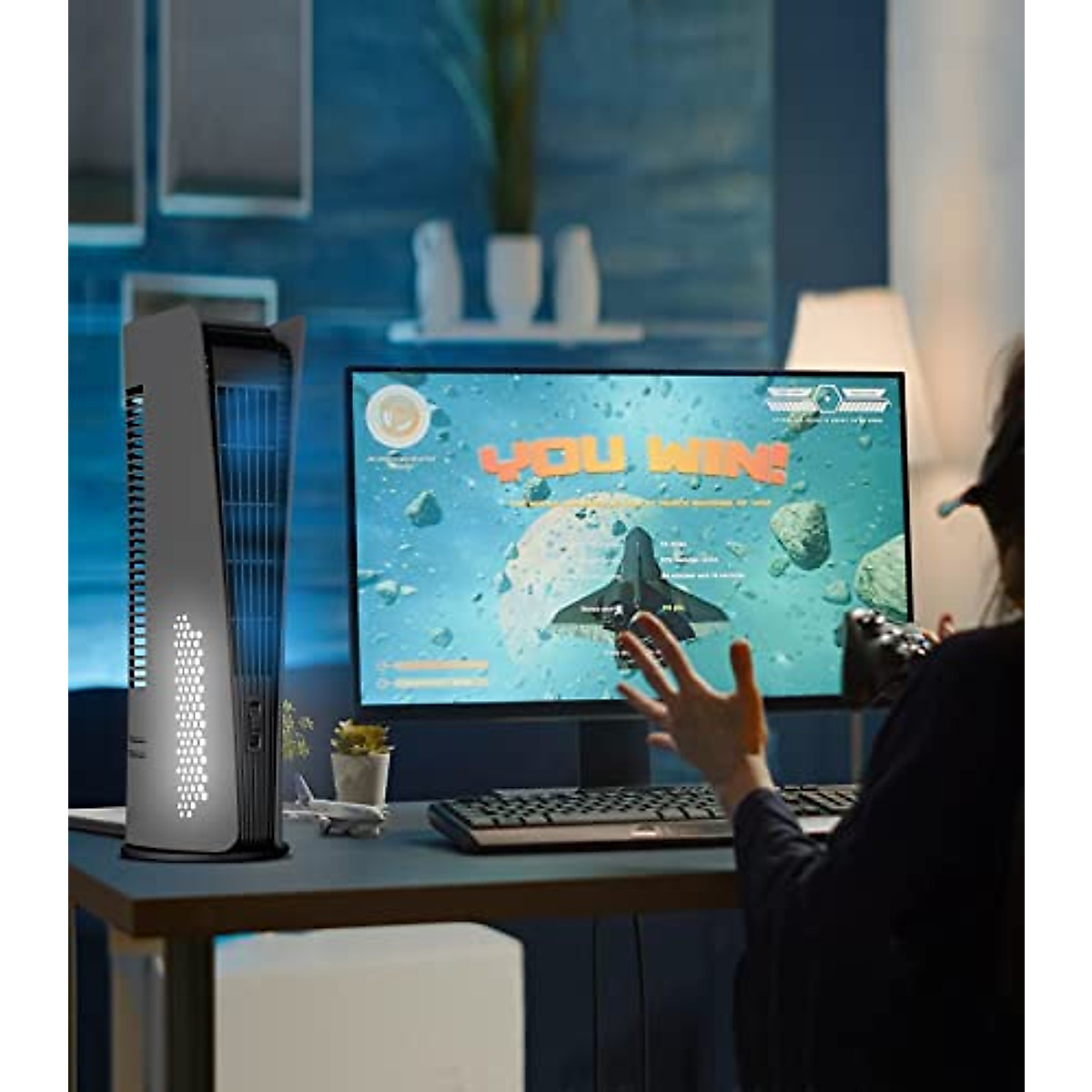 CONBOLA Desk Fan for Bedroom with Cold Air for Home, 16" Battery Operated Bladeless Rechargeable Fan, 10000mAh Small Tower Fan, Quiet Oscillating Portable Fan with 3 Speeds Timer LED Light, Office