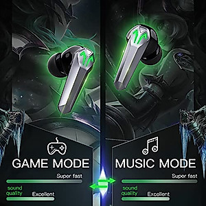 Tumwove Gaming Earbuds Wireless Earbuds Bluetooth Earbuds with Ultra Low Latency Gaming Headphones with Bluetooth 5.0 Dual Music/Game Modes & LED Light in-Ear Headset Auto Pairing