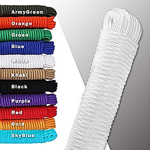 SMART&CASUAL 150 ft 1/5 inch (5mm) Nylon Poly Rope Flag Pole Polypropylene Clothes Line Camping Utility Good for Tie Pull Swing Climb Knot ((45.8M) 150ft, White)