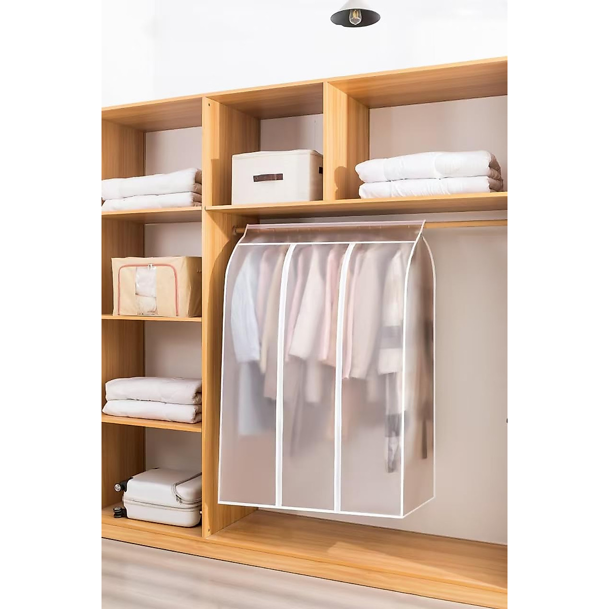 Garment Covers for Hanging Clothes,Large PEVA Hanging Clothes Storage with Zipper and Hook - and - Loop Fastener,Hanging Garment Bags for Closet Storage for Suit Coat Dress (Matte, 23.6x39.3x53.4)