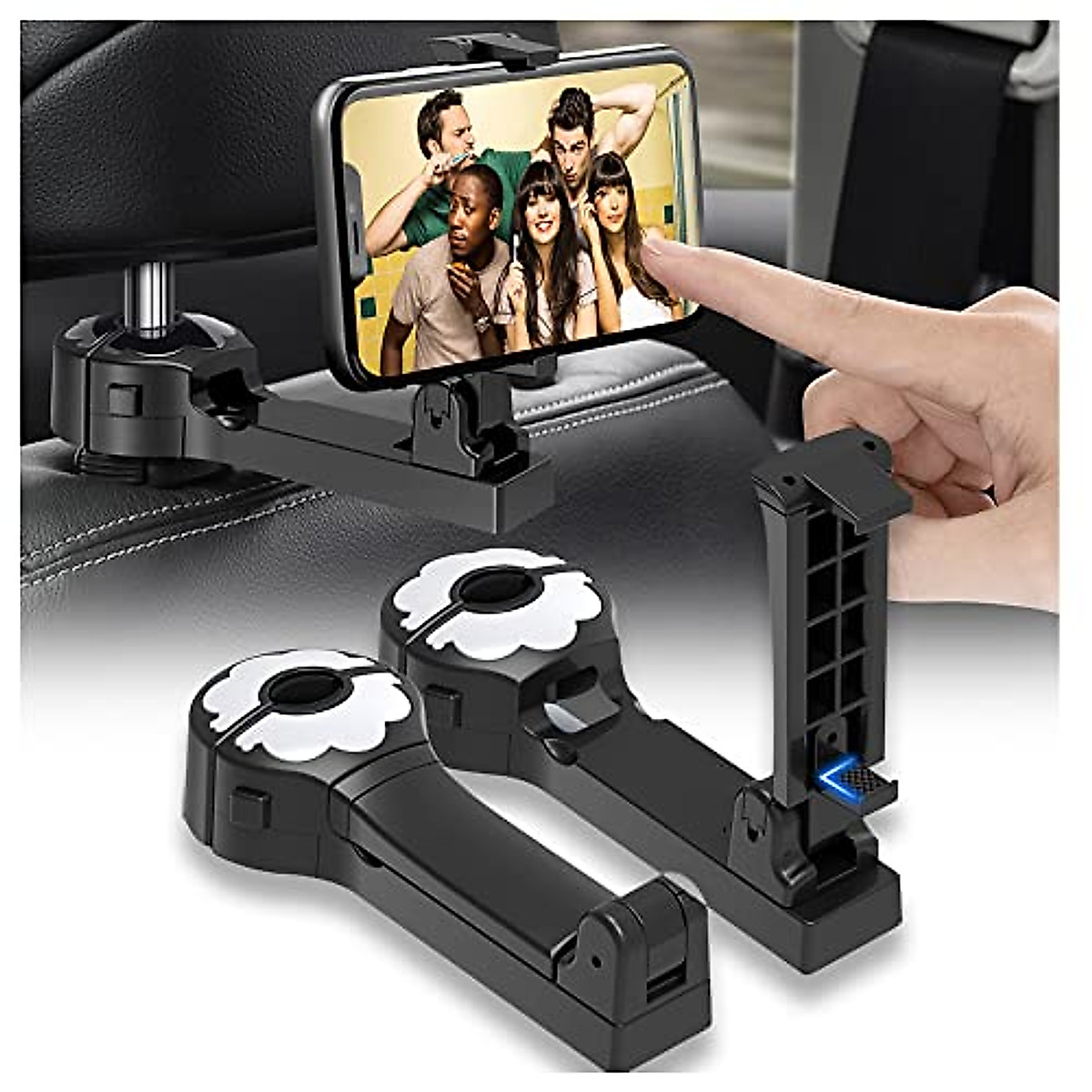 2 Pack of Upgraded 2 in 1 Car Seat Hooks 360 ° Rotation, with Cell Phone Holder, Hidden Seat Hooks, Can Hang Handbags, Purse, Toys, Groceries, Hook (2pcs-Silver)