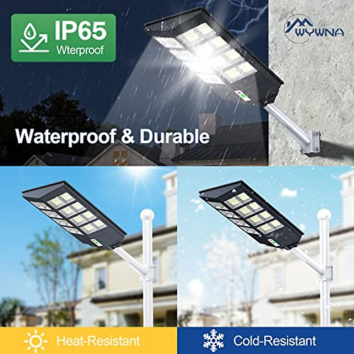 WYWNA JX1000 Solar Street Light Outdoor Solar Lights Plus BC800 Solar Motion Street Light for Parking Lot Garage