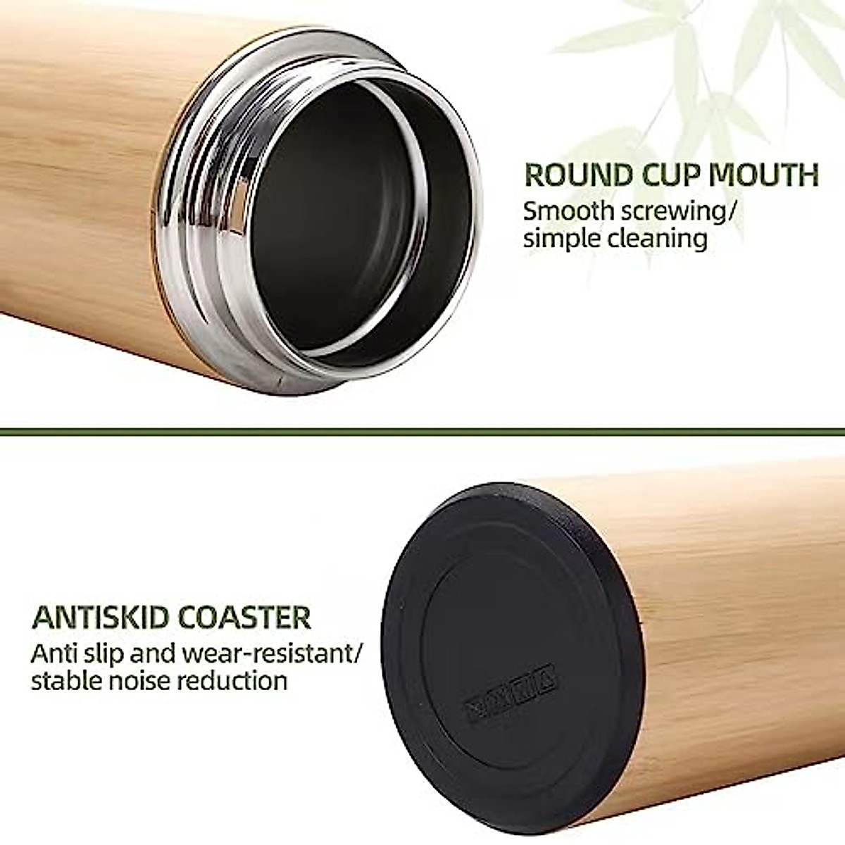 Eco Friendly Stainless Steel Thermos Insulated Drinking Bamboo Water Bottle Coffee Tumbler 17 oz