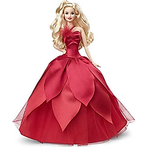 Barbie Signature 2022 Holiday Barbie Doll (Blonde Wavy Hair) with Doll Stand, Collectible Gift for Kids Ages 6 Years Old and Up