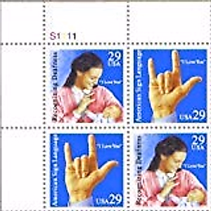 AMERICAN SIGN LANGUAGE ~ DEAFNESS #2784a Plate Block of 4 x 29 US Postage Stamps
