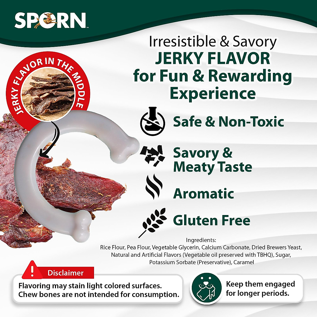 Sporn Durable Marrow Ring Dog Chew Bones for Aggressive Chewers, Jerky Flavor Dog Chew Toys for Large Chew Dogs, Gluten-Free & Non-Toxic, Medium/Large