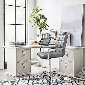 Furmax Mid-Back Office Task Chair Ribbed PU Leather Executive Chair Modern Adjustable Home Desk Chair Retro Comfortable Work Chair 360 Degree Swivel with Arms (Grey)