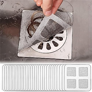 Floor Drain Sticker, 4" X 4"Disposable Floor Drain Sticker 30 PCS/Set, Disposable Shower Drain Hair Catcher Mesh Stickers, Shower Drain Hair Catcher Sticker, Shower Floor Drain Cover Square
