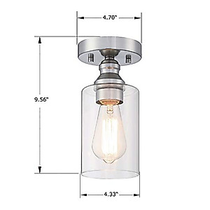 WISBEAM Semi Flush Mount Ceiling Light Fixture, E26 Medium Base, Metal Housing with Clear Glass, ETL Rated, Bulbs NOT Included, 1-Pack