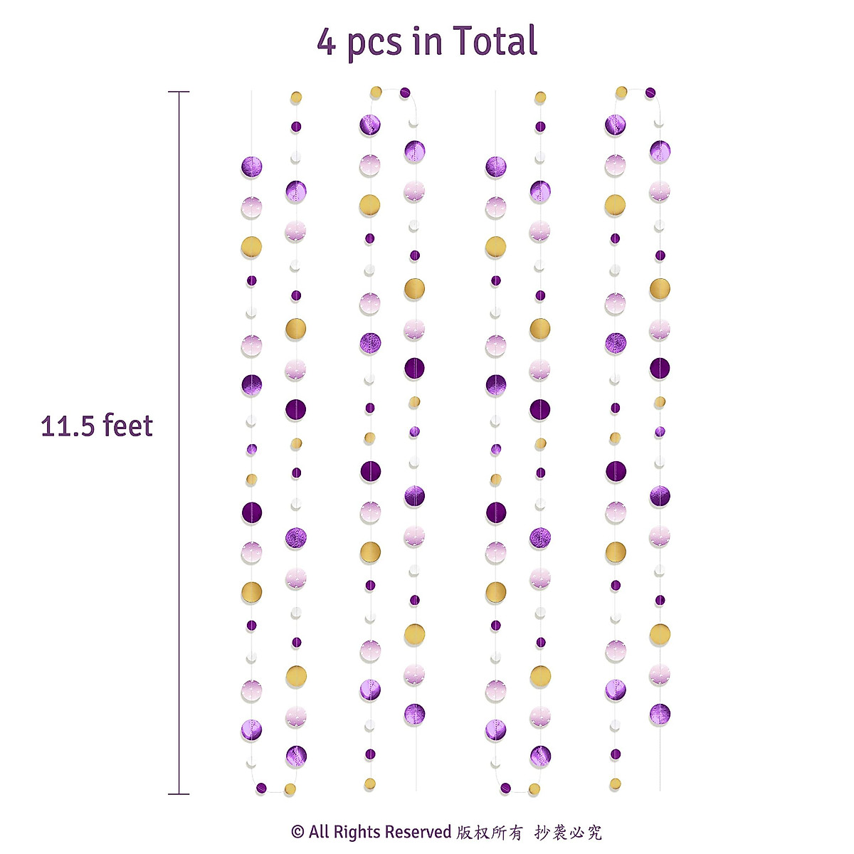 Cheerland Party Decorations Purple Circle Dot Garland Gold White Lavender Hanging Banner Streamer Backdrop Decor for Themed Birthday Wedding Bridal Baby Showers Party Supplies 46ft