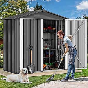 DWVO 6x4ft Metal Outdoor Storage Shed, Waterproof Tool Shed Heavy-Duty Storage Unit with Lockable Door and Vents, Ideal for Bicycles, Tools, Lawnmowers, Backyards, Patios, Lawns - Dark Gray