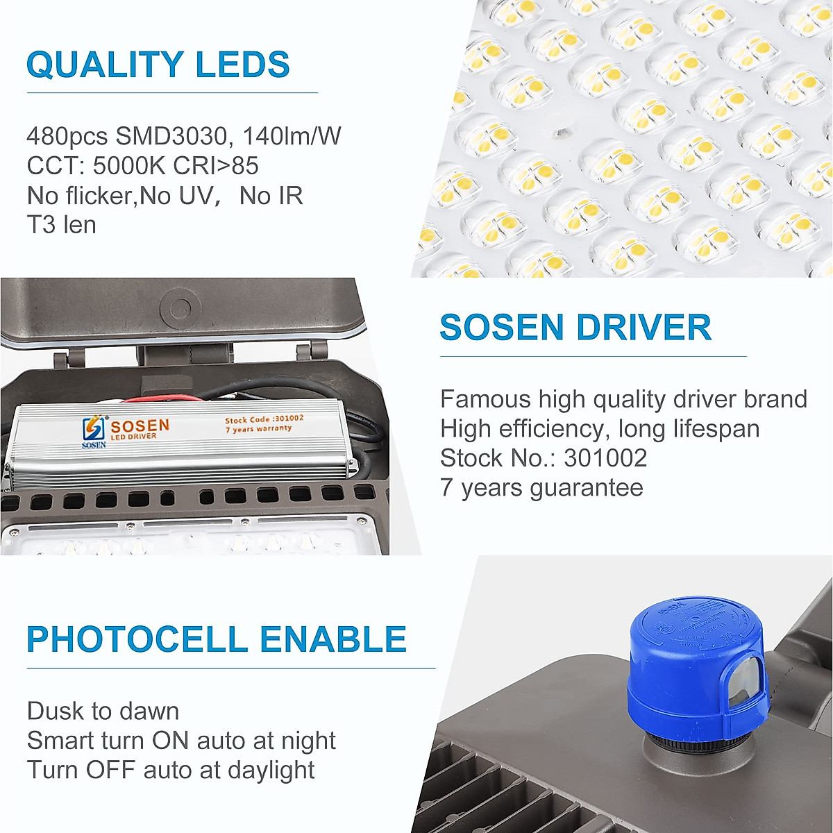 2Pack 320W LED Parking Lot Lights 44800lm (Eqv.1200W MH/HPS) 5000K Daylight Led Parking Lot Lighting with Photocell,Arm Mount, IP65 Outdoor Area Light Energy Saving Upto 2400KW*2/Y(5Hrs/Day)