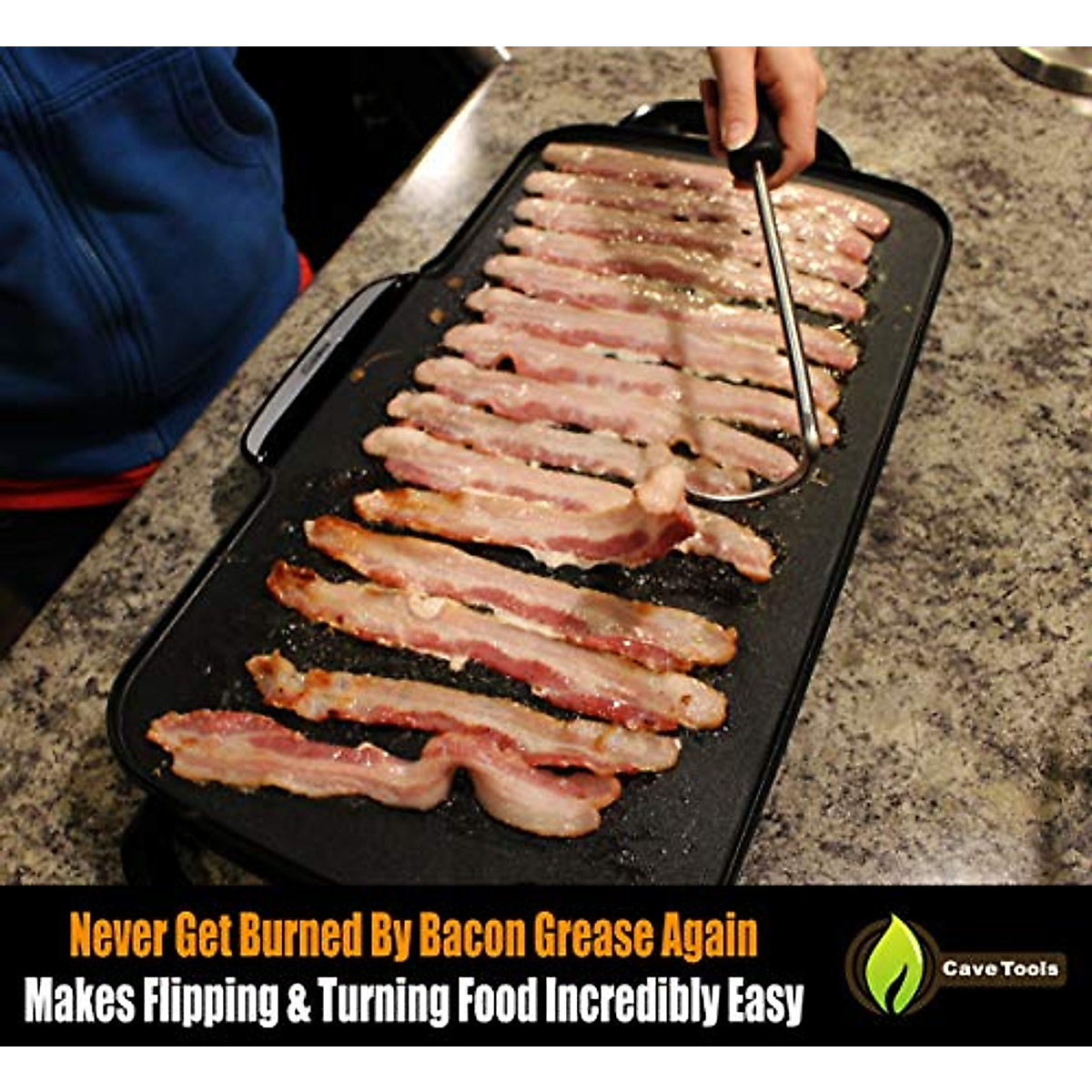 Cave Tools Food Flipper and Meat Hook for Grilling, Flipping, and Turning Vegetables and Meats BBQ Grill and Smoker Accessories, Left-Handed, 12 in