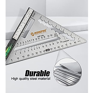 RONGPRO Multifunctional Rafter Square, 7 Inch Triangle Carpenter Square Metal Alloy, Rafter Square Layout Tool