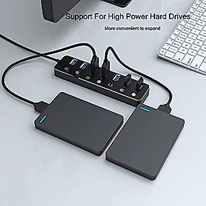 GPPZM Aluminum 7-Port USB 3.0 Hub 120cm Cable Sub-Control Switch 5Gbps LED Indicator HUB Chargeable Splitter for Multi USB Devices (Color : Silver)