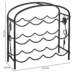 Black Wine Rack Countertop, Modern Grapevine Design Freestanding Metal 12 Wine Bottle Organizer Storage