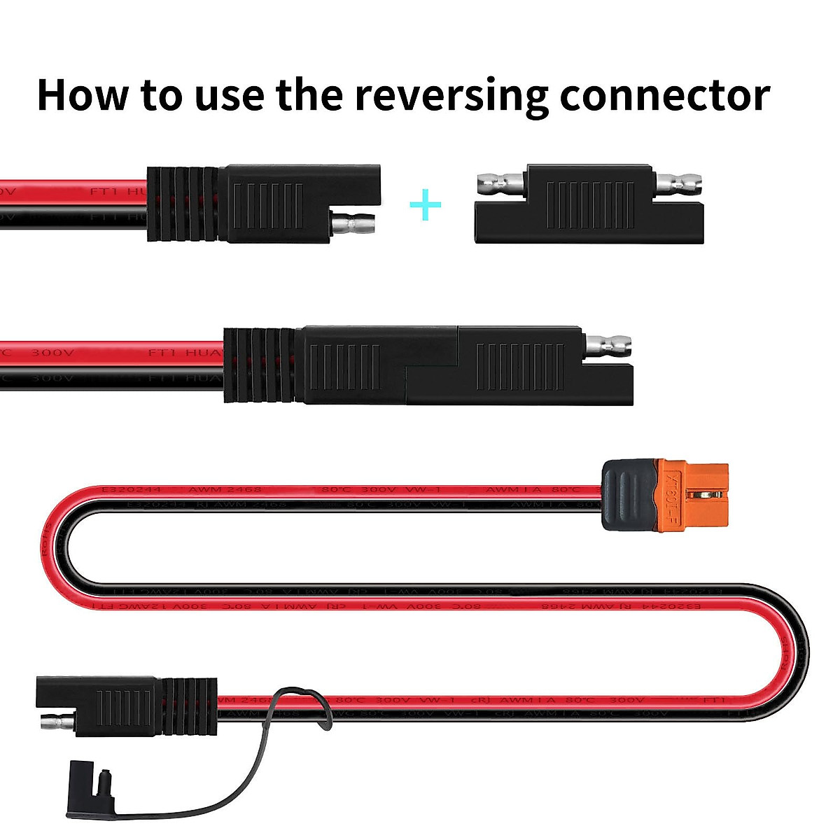ZkeeShop XT60i to SAE Adapter 10AWG Solar Charging Cable XT60i-F Extension Cable with SAE Reverse Adapter Compatible for Ecoflow Solar Generator Portable Power Station 1.5M