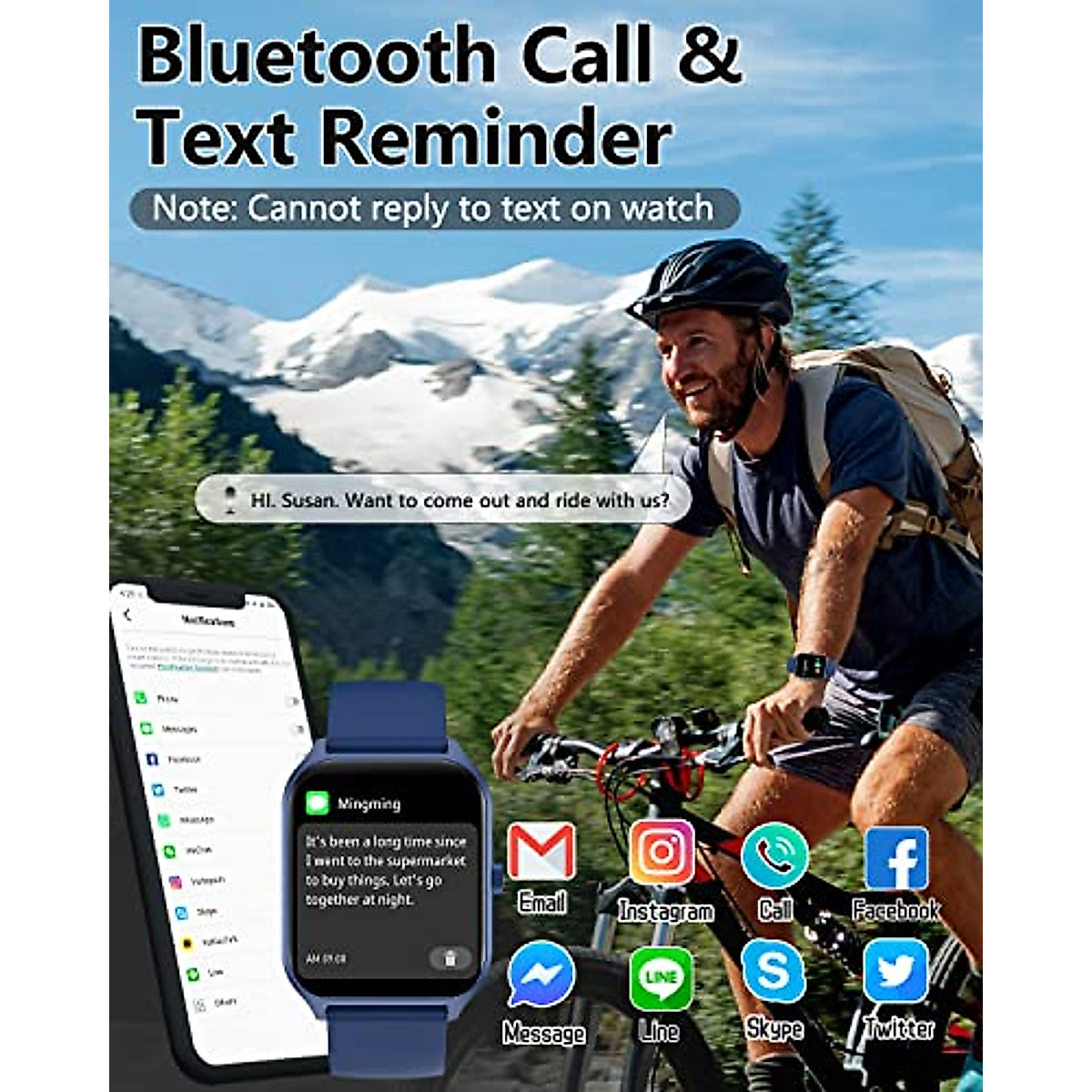 Smart Watch, 1.96-Inch HD Touch Screen Smartwatch with Text and Call, Heart Rate, Blood Oxygen, and Activity Trackers - Compatible with iPhone and Android, IP68 Waterproof, for Men and Women (Blue)