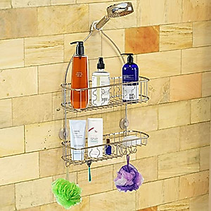 Simple Houseware Bathroom Hanging Shower Head Caddy Organizer + Paper Towel Holder, Chrome