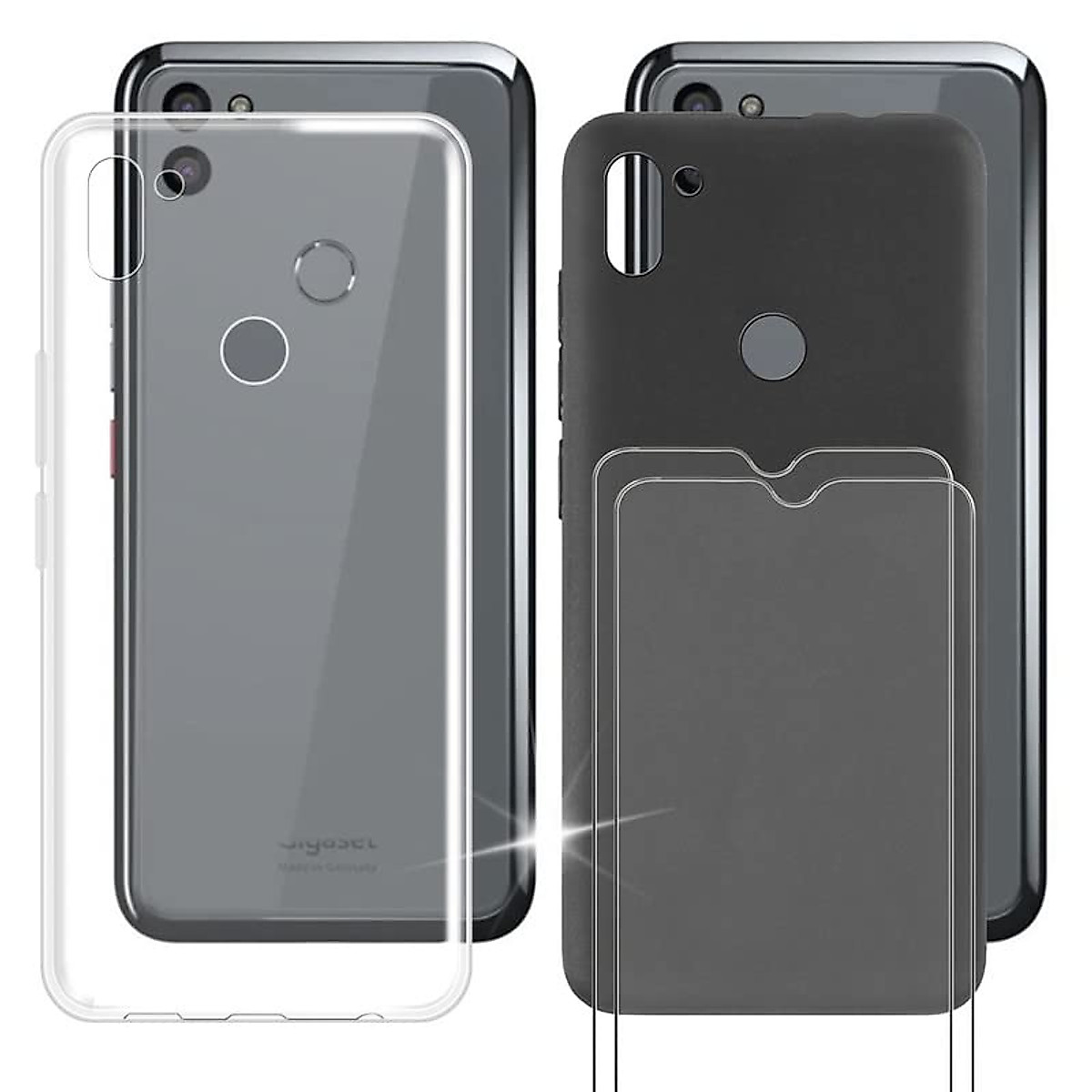 Pack Cover for Gigaset GS5 Pro (6.30") Case IJTYHF Soft Silicone Case Bumper Shell 2 Pack+ 2 Pack Tempered Glass 9H Screen Protector Protective Film, Transparent Protective TPU Cases