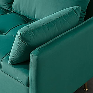 DM Furniture Mini Loveseat with Storage, Modern 53" Button Tufted Velvet Tiny Sofa Couches for Living Room/Bedroom/Office/End of Bed, Peacock Green