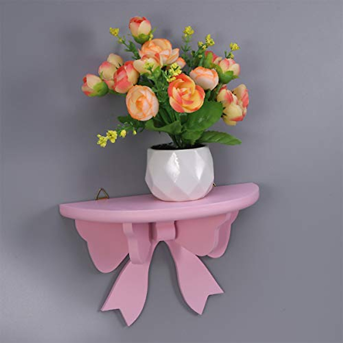 DOITOOL Wooden Floating Shelf Wall Mounted, Nordic Style Butterfly Semicircle Storage Shelf for Wall, Decoration Shelves for Bathroom, Bedroom, Kitchen, Living Room Display (Pink)