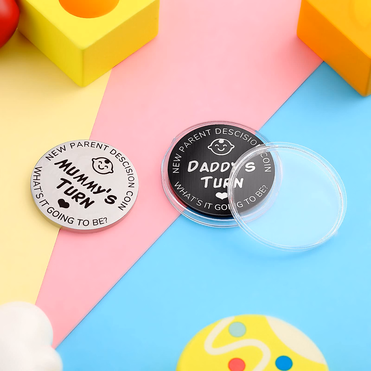 2 Pieces Fun New Parents Decision Coin Double-Sided Decision Making Coin New Baby Presents Pregnancy Presents for First Time Mom New Dad Presents for Christmas Thanksgiving Silver and Black