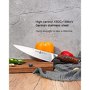 TUO Chef Knife 8 inch Kitchen Knives German High Carbon Stainless Steel Professional Sharp Chopping Knife, Chefs Knife with Pakkawood Handle and Gift Packaging