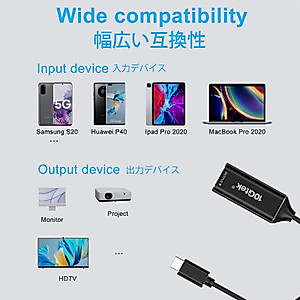 USB C to HDMI Adapter 4K Cable, Type-C to HDMI Adapter, Compatible for MacBook Pro/Air, ipad Pro, Samsung Galaxy, Dell XPS, Google PixelBook and More Type c Devices