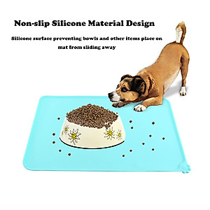Silicone Pet Feeding Mat, Waterproof Dog Cat Bowl Mat, Raised Edges to Prevent Spills, Easy Clean Nonslip Dogs and Cats Placemat Tray to Stop Food and Water Bowl Messes on Floor (Blue)