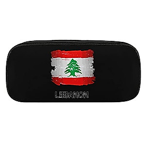 Flag of Lebanon Pencil Case PU Leather Pencil Pen Bag Large Capacity Pen Box Pencil Pouch Makeup Bag with Zip