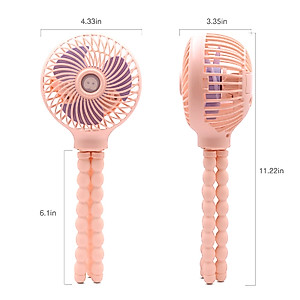 TRELC Mini Handheld Stroller Fan, Personal Portable Baby Fan with Flexible Tripod, 2024 Upgraded Version, Gift for Children, Rechargeable Fan for Office Room Car Traveling BBQ Gym Fan (Pink)