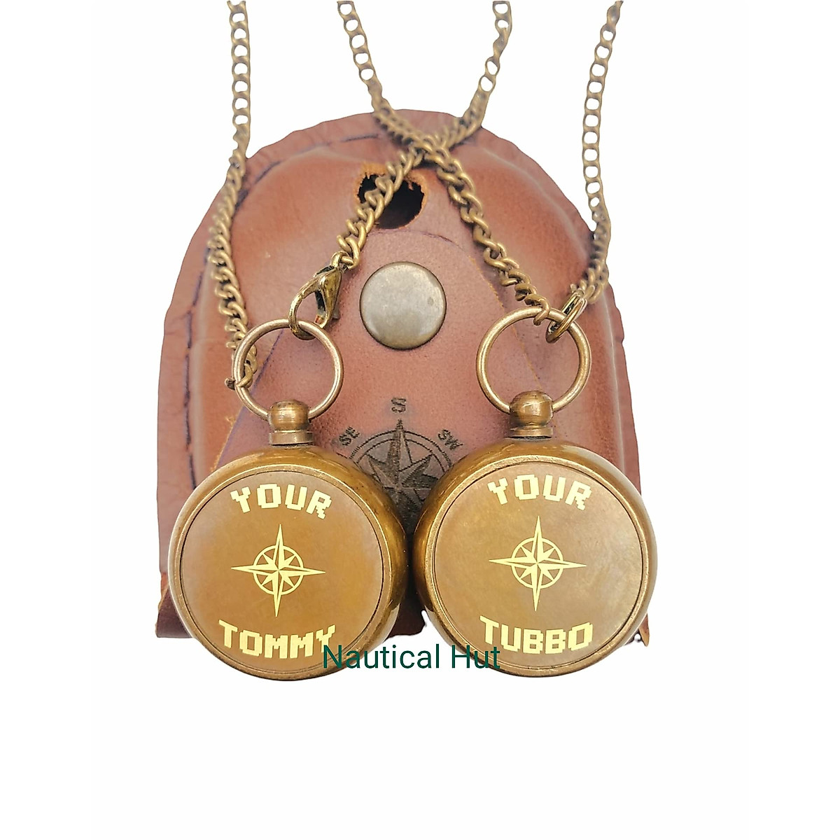 Nautical Hut Your Tommy Your Tubbo Brass Locket Nautical Pocket Compass with Leather Carry