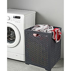 Idomy 2-Pack 42 L Plastic Folding Laundry Hampers, Collapsible Laundry Basket, Gray