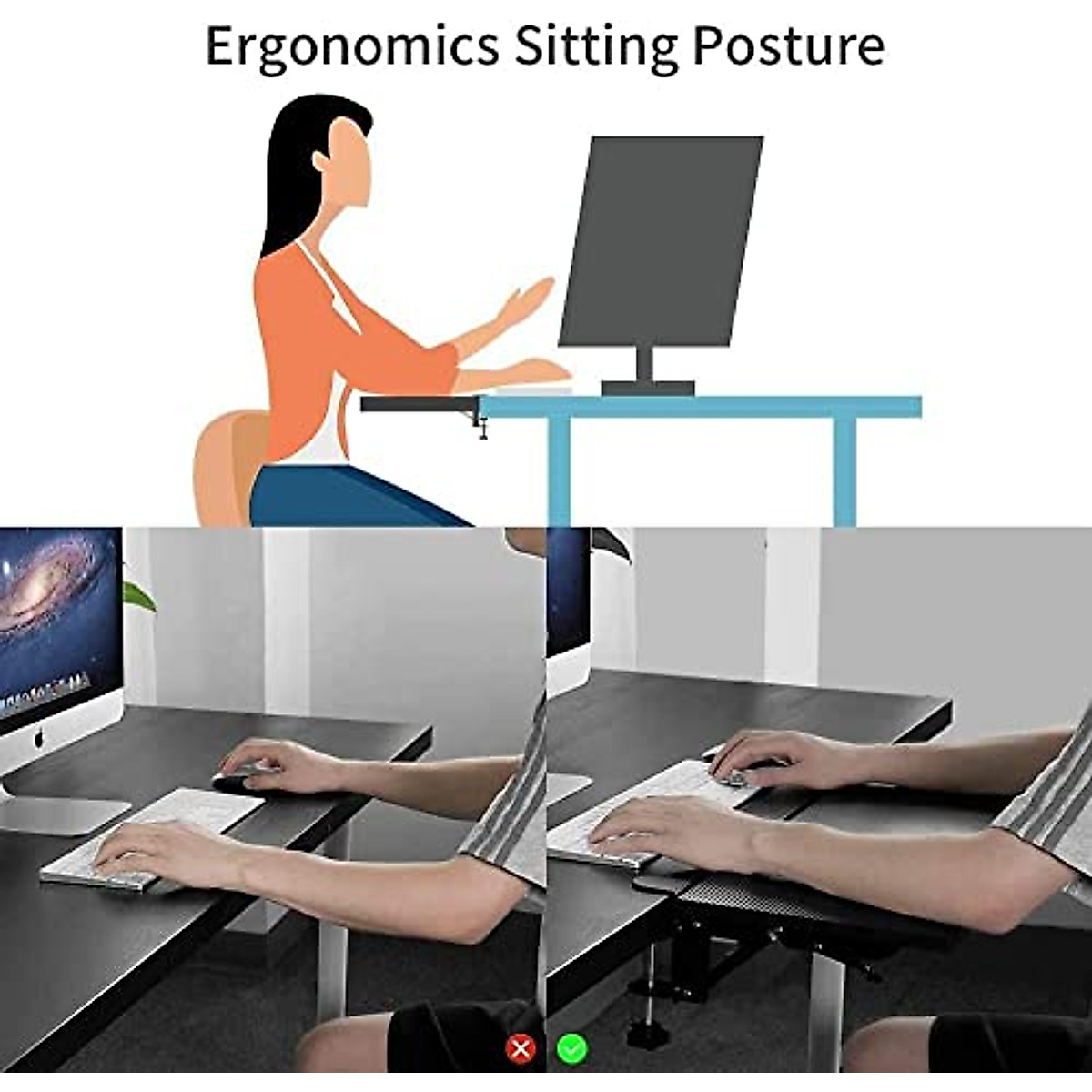 Siiboat Desk Extender Ergonomic Computer Table Extension Arm Support Collapsible Keyboard Tray for Square Tabletop - Carbon Fiber 25.2" x 9.45"