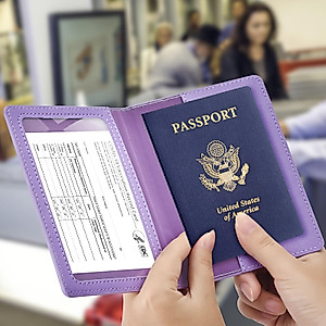 Passport and Vaccine Card Holder Cover Combo, Passport Case /Wallet with Vaccine Card Slot for Women and Men(AL-Purple)