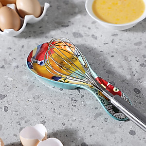Colorful Hand Painted Spoon Rest - Ceramic Large Spoon Holder for Kitchen Counter Stove Top, Dishwasher Safe, Multicolor (1 Pack)
