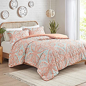 Hyde Lane Full/Queen Coral Bedding Sets - Classic Damask Medallion Bedding Set for Women | Beautiful Summer Comforter - 90x90-3 Piece : 1 Comforter + 2 Shams