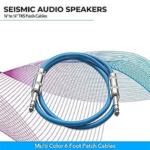 Seismic Audio Speakers ¼” to ¼” TRS Patch Cables, 6 Foot Patch Cables, Pack of 6, Multi Color