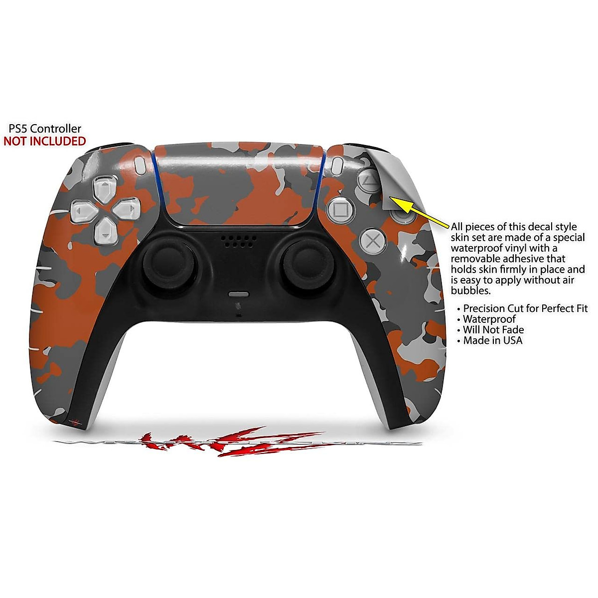 WraptorSkinz Skin Wrap compatible with Sony PS5 DualSense Controller WraptorCamo Old School Camouflage Camo Orange Burnt (CONTROLLER NOT INCLUDED)