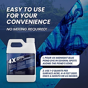 Midnight Blue Pond Dye 4X Concentrate, Dark Natural Looking Blue Pond Dye for Beautiful, Deep Blue Pond, Super Concentrate Pond Dye Blue, Protects Against Sunlight, Safe for Fish & Wildlife, 32 oz