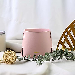 Bieye LSB001 Collapsible Leather Storage Bin Decorative Desk Organizer for Jewelry Makeup Pen Pencil Glasses Remote Controller Storage (Pink, 4WX4LX4H)
