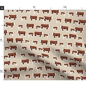 Spoonflower Fabric - Hereford Cattle Calf Farm Cow Cows Animals Sand Country Pet Portrait Printed on Petal Signature Cotton Fabric by The Yard - Sewing Quilting Apparel Crafts Decor