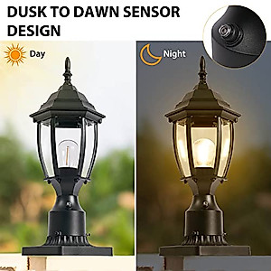 Dusk to Dawn Outdoor Post Lights Hardwired 120V, Aluminum Outside Post Lantern with Pier Mount, Exterior Lamp Pole Lantern Head with Clear Glass, Matte Black Post Light for Patio,Garden,Walkway