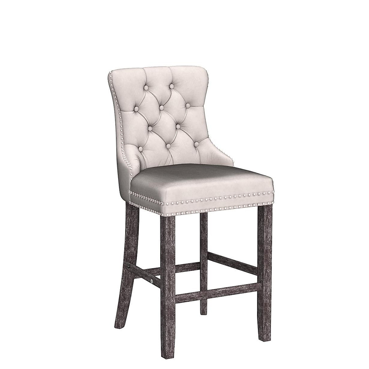 JETEAGO Bar Stools Set of 4, Velvet Upholstered Bar Stool for Kitchen Island, Counter Stools with Nailhead Trim, Beige