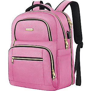 LTINVECK Travel Laptop Backpack for Women Men, Business Anti Theft TSA Friendly Laptops Backpack with USB Charging Port,Durable Water Resistant Computer Bag Fits 15.6 Inch Laptops,Pink